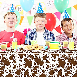 Highland Cow Decorations-3Pcs Cow Print Tablecloths Farm Animals Brown Cow Print Baby Shower Rectangular Plastic Table Cover Cowboy Birthday Party Supplies,Size 70.8X42.5inch