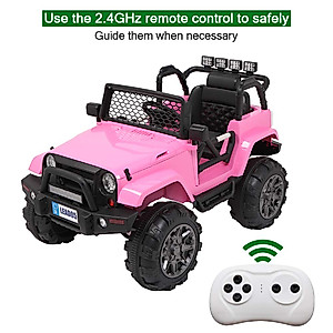 VALUE BOX Extra Larger Ride On Truck, 12V Battery Electric Kids Toddler Motorized Vehicles Toy Car w/Remote Control, 3 Speeds, Spring Suspension, Seat Belts, LED Lights and Realistic Horns (Pink)