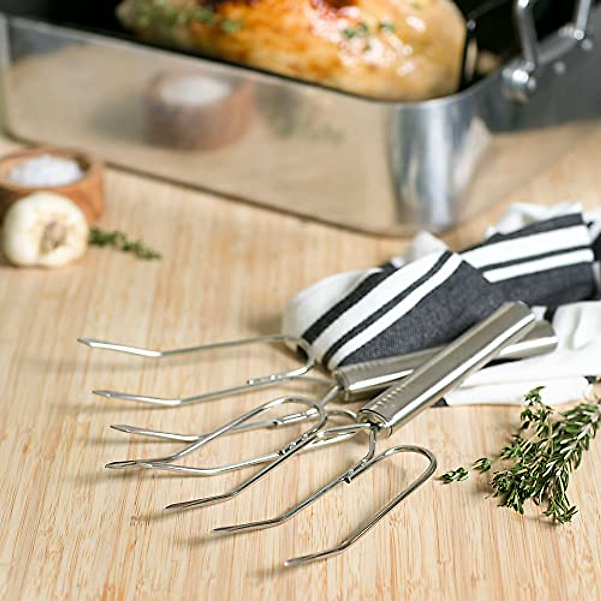 RSVP International Endurance® Stainless Steel Turkey & Roast Lifters, Set of 2 | Transfer Turkey or Ham Easily | Long Handles for Strong Grip | Dishwasher Safe | Great for Thanksgiving
