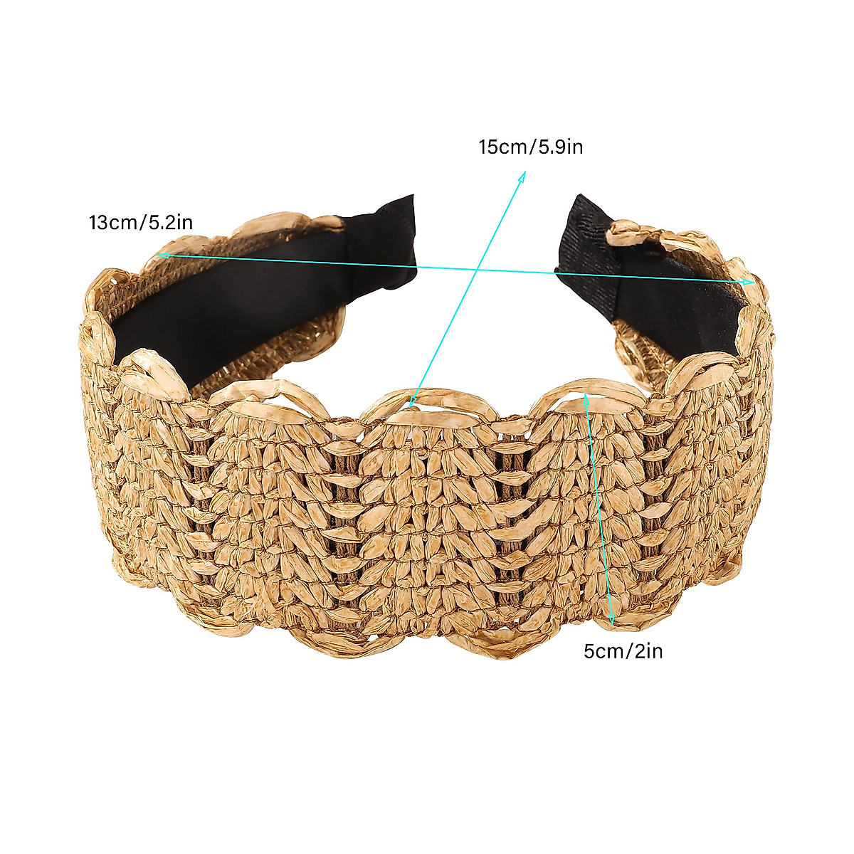 Ivyu Rattan Summer Straw Head Bands - Cute Wide Raffia Woven Hair Bands for Women and Girls, Tan Beauty Beech Hairbands Hair Accessories