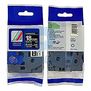 IDIK 1PK White on Black Standard Laminated Label Tape Compatible for Brother P-Touch TZe-345 TZ345 TZe345(18mm x 8m)