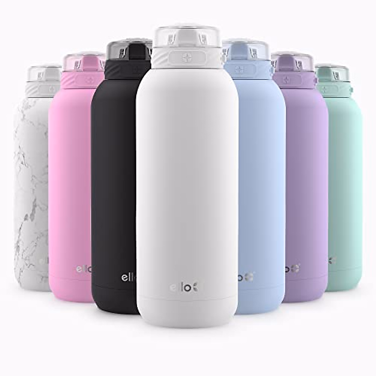 Ello Cooper Vacuum Insulated Stainless Steel Water Bottle with Soft Straw and Carry Loop, Double Walled, Leak Proof, White, 22oz