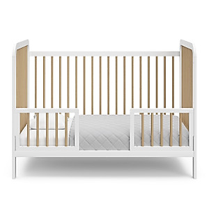 Storkcraft Pasadena 3-in-1 Convertible Crib (White with Driftwood) – GREENGUARD Gold Certified, Converts to Daybed and Toddler Bed, Fits Standard Full-Size Crib Mattress, Adjustable Mattress Height
