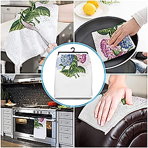 Savannan Dish Cloths for Kitchen, Watercolor Blue and Purple Hydrangea Flower Bloosom Painting White,Super Soft and Absorbent,Reusable Polyester Towels for Home,Kitchen,18"x28", 1 Pack