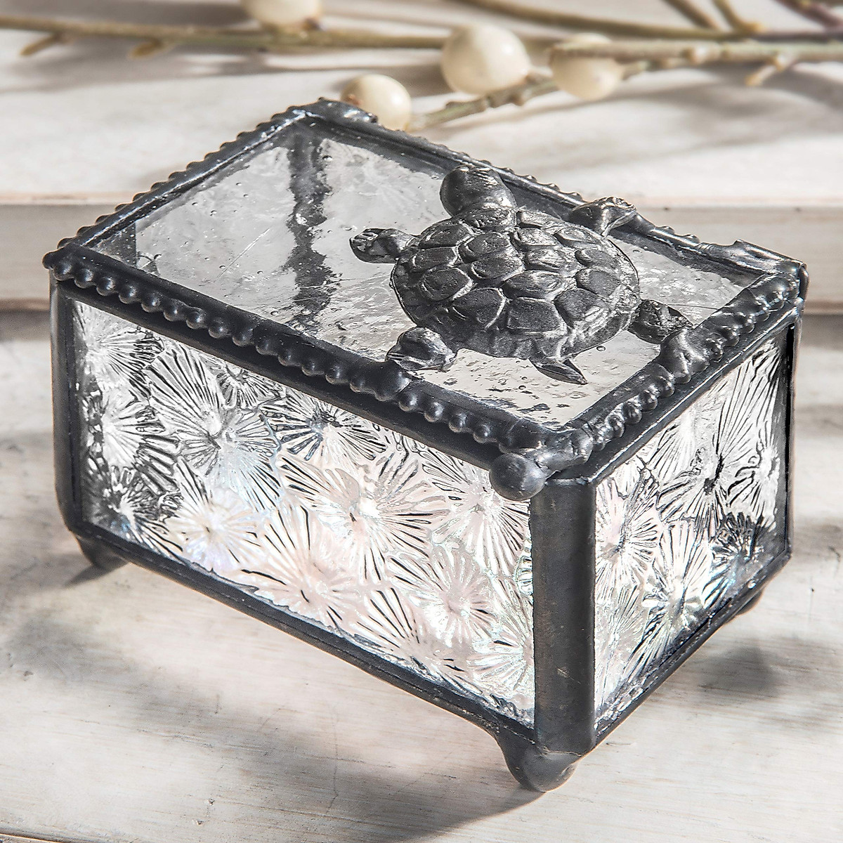 J Devlin Sea Turtle Trinket Glass Jewelry Box 331