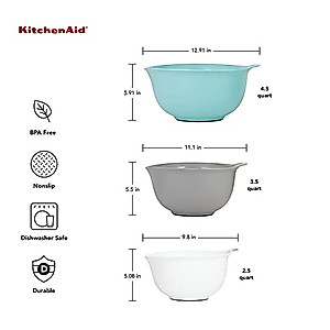 KitchenAid Universal Silicone Mixing Bowls, Set Of 3, Aqua Sky White Gray