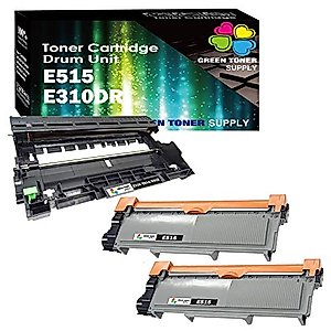 3 Pack Green Toner Supply Compatible Toner | Drum, 2-Pack E515 Toner and 1 Pack E515DR Drum Unit, for use in Dell E310dw E514dw E515dw E515dn Printer