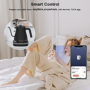 Gooseneck Electric Kettle, WiFi Smart Electric Kettle Temperature Control, Pour Over Kettle and Tea Kettle, TUYA App Control, 1200W Quick Heating, 100% Stainless Steel, 0.8L, Matte Black