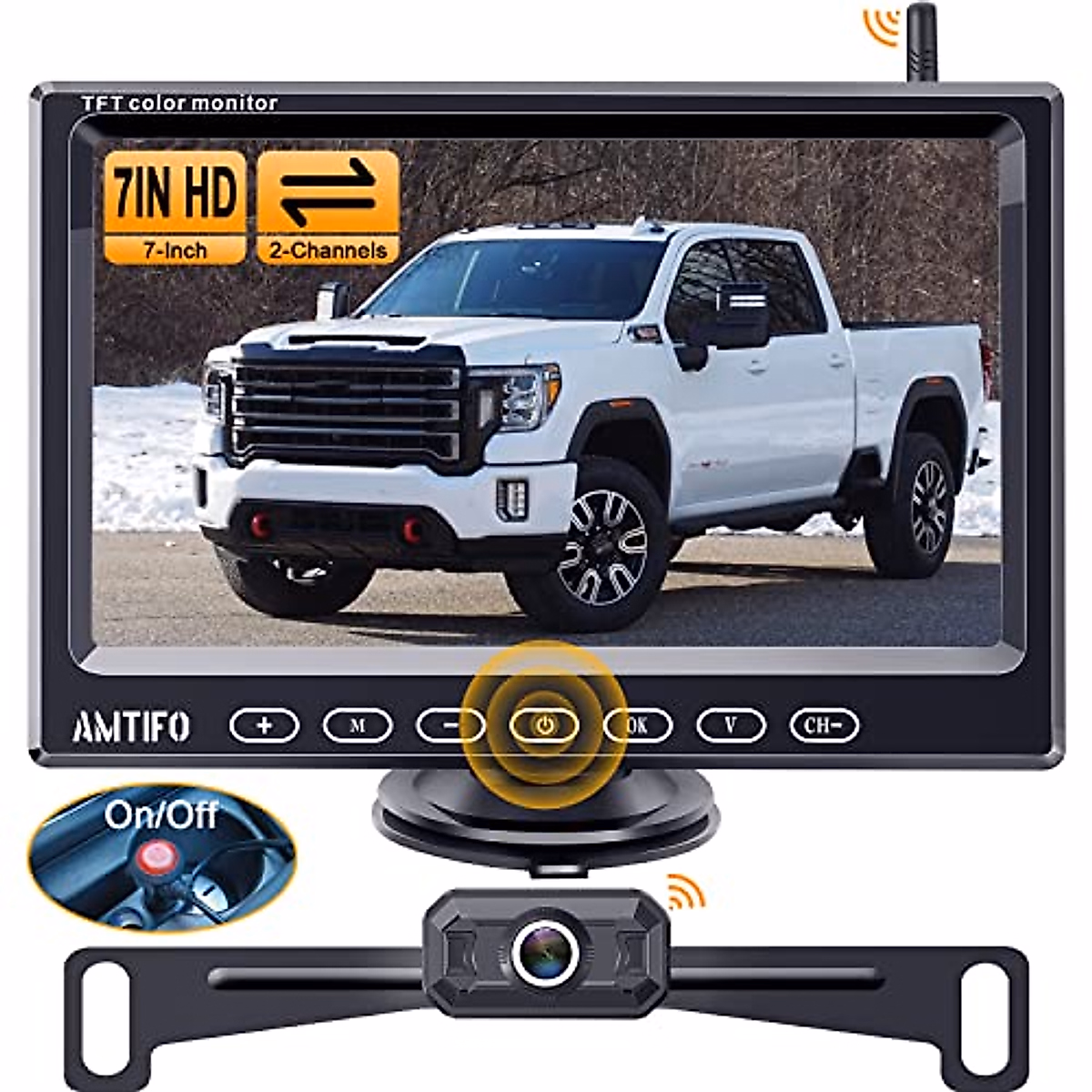 AMTIFO Wireless Backup Camera Car Truck HD 1080P 7 Inch Monitor Easy Install Rear View Camera System 2 Channels Color Night Vision A19