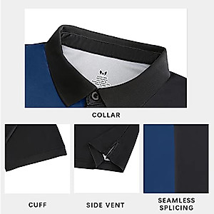 TIHEEN Mens Short Sleeve Big and Tall Golf Polo Shirt Moisture Wicking Performance Casual Polo Shirts Side Blocked(Black/Blue 4XL)