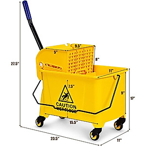Byroce Commercial Mop Bucket on Wheels, Portable Mop Bucket with Side Press Wringer & Handle, Ideal for Household, Industrial Floor Cleaning, 21 Quar