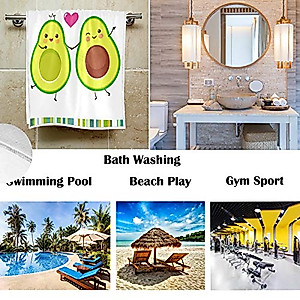 Pfrewn Cute Cartoon Avocado Hand Towels 16x30 in Hearts Avocados Green Fresh Fruits Striped Bathroom Towel Soft Absorbent Small Bath Towel Kitchen Dish Guest Towel Home Bathroom Decorations