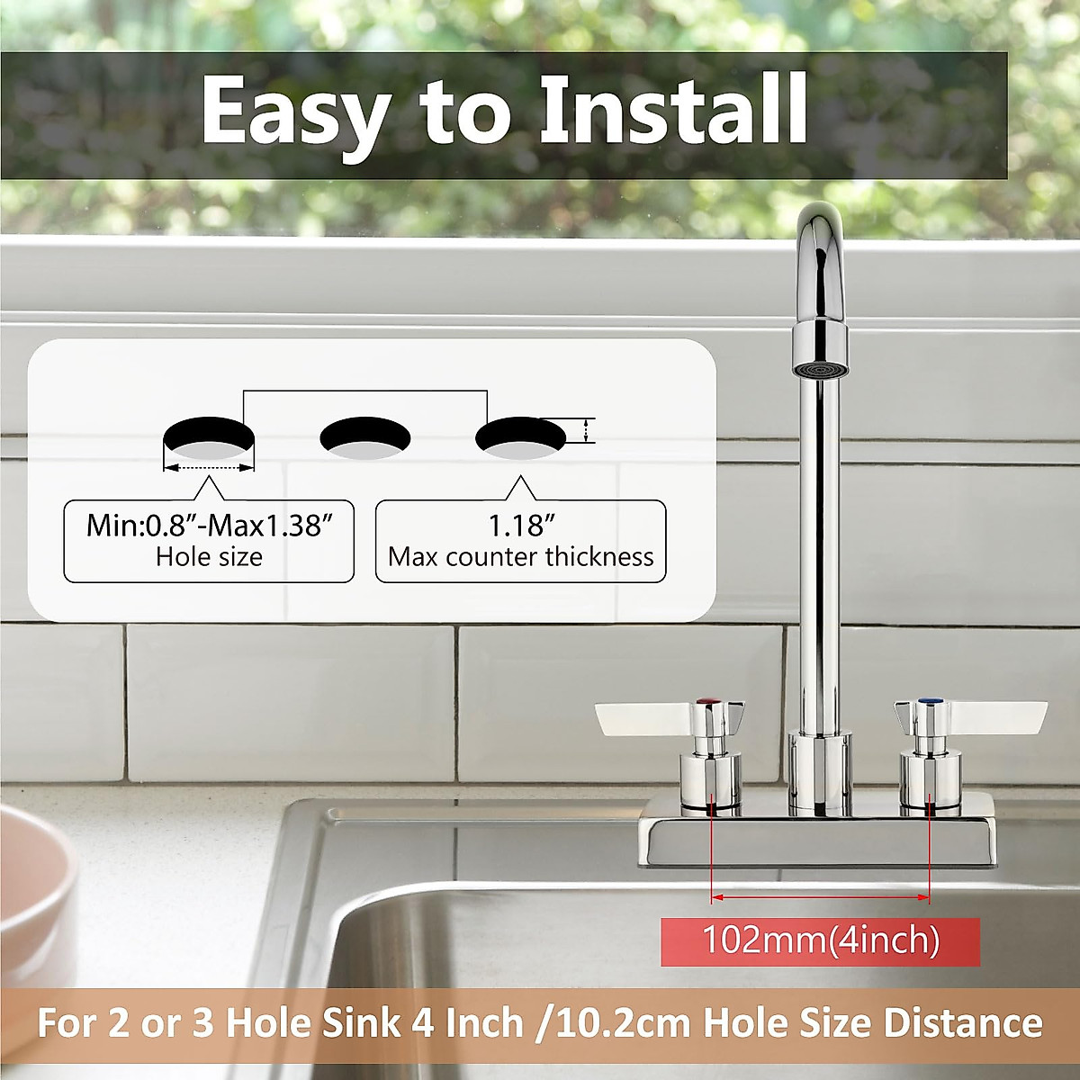 GBBNE Bar Sink Faucet 4 Inch Center Deck Mount,2 Hole Bar Faucets for Sink,Prep Sink Faucet,Dual Handles Commercial Utility Laundry Kitchen Sink Faucet,Polished Chrome