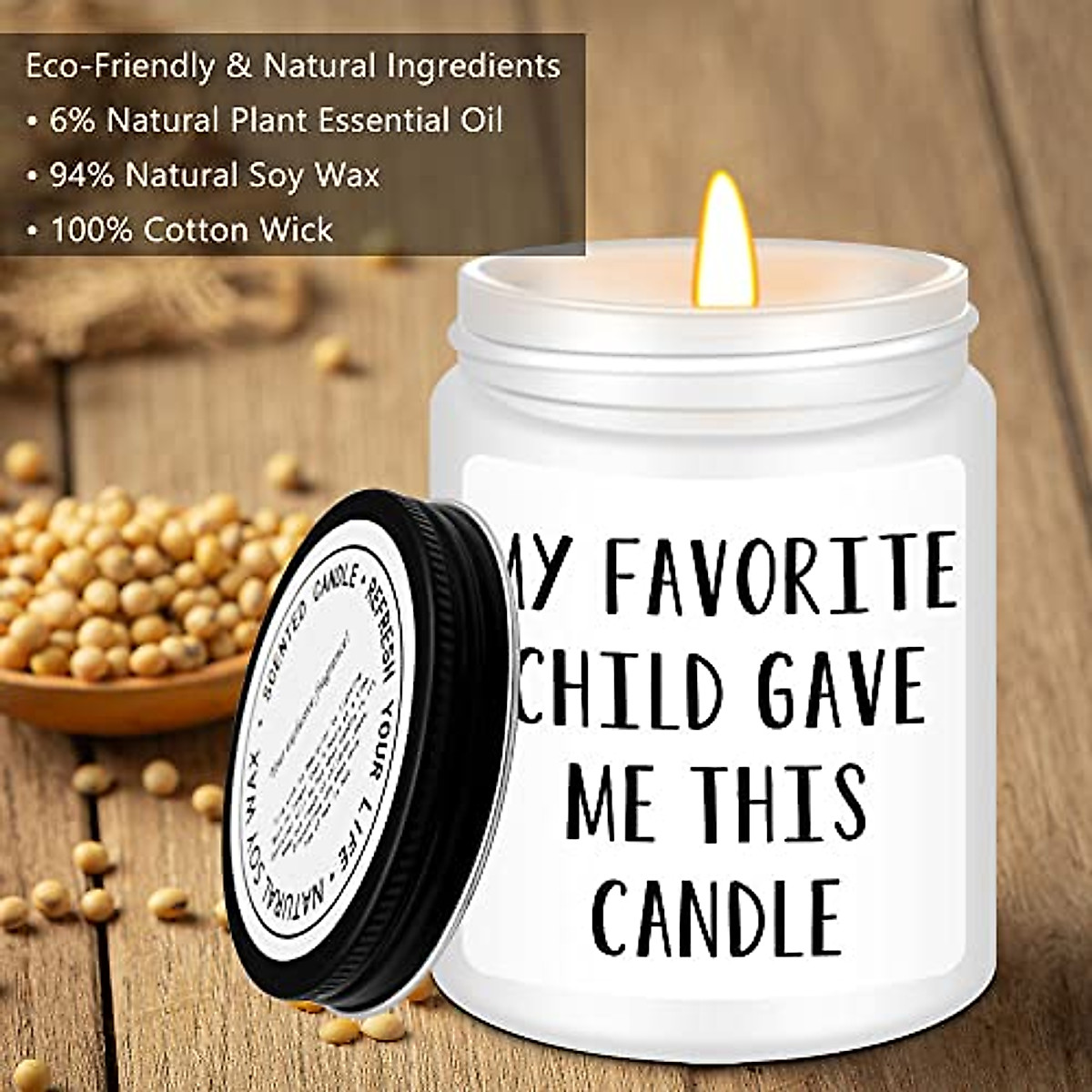 Gifts for Mom, Birthday Gifts for Mom from Daughter Son, Funny Mothers Day Thanksgiving Christmas Gifts for Mom New Mom First Time Mom Grandma- My Favorite Child Gave Me This Candle (White, Lavender)