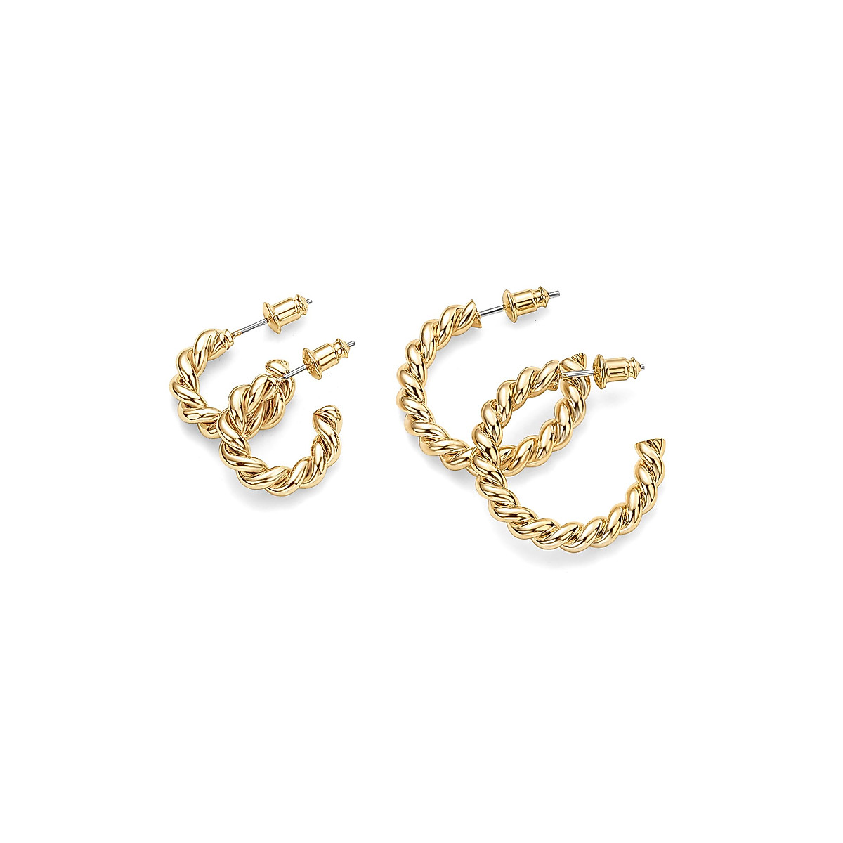 PAVOI 14K Gold Plated Twisted Rope Round Hoop Earrings in Rose Gold, White Gold and Yellow Gold (16.00, Yellow Gold)