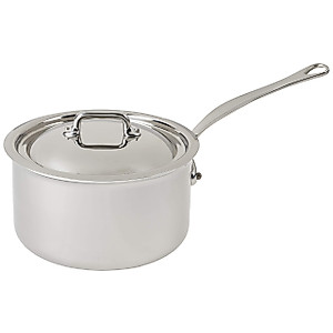 Mauviel M'Cook 5-Ply Polished Stainless Steel Sauce Pan With Lid, Cast Stainless Steel Handle, 2.6-qt, Made In France