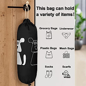 Cartoon Dog Plastic Bag Holder, Animal Black and White Grocery Bag Storage Holder Hanging Garbage Shopping Bag Trash Bags Organizer for Kitchen Home
