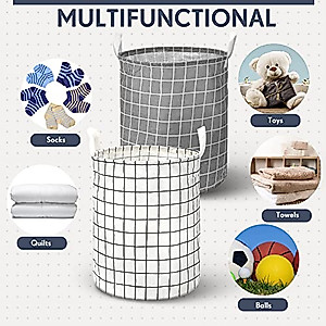 Nuogo 8 Pieces Freestanding Laundry Basket Round Collapsible Organizer Basket Cotton Linen Washable Laundry Hamper Waterproof Laundry Room Organization Large Storage Bins for Kids Toy Room Nursery