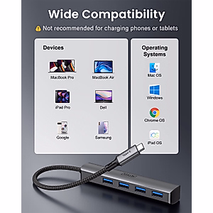 USB C to USB Hub 4 Ports, SAILLIN Aluminum Type C to USB Adapter with 4 USB 3.0 Ports, Thunderbolt 3 to USB 3.0 Multiport Adapter Compatible with MacBook Pro/Air, iPad Pro, XPS, Chromebook and More