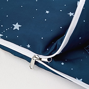 Wake In Cloud - Sleeping Bag Zippered, Nap Mat with Matching Pillow for Kids Boys Girls Sleepover Overnight Travel Slumber Bag, Rockets Stars Galaxy Space Planet on Navy Blue, 100% Soft Microfiber