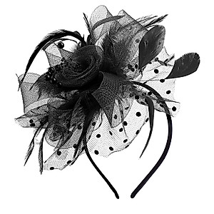 WLLHYF Fascinators Hat, 1920s Fascinators Hats for Women Flower Mesh Feathers Hair Clip Tea Party Hats Feather Headband (Black)