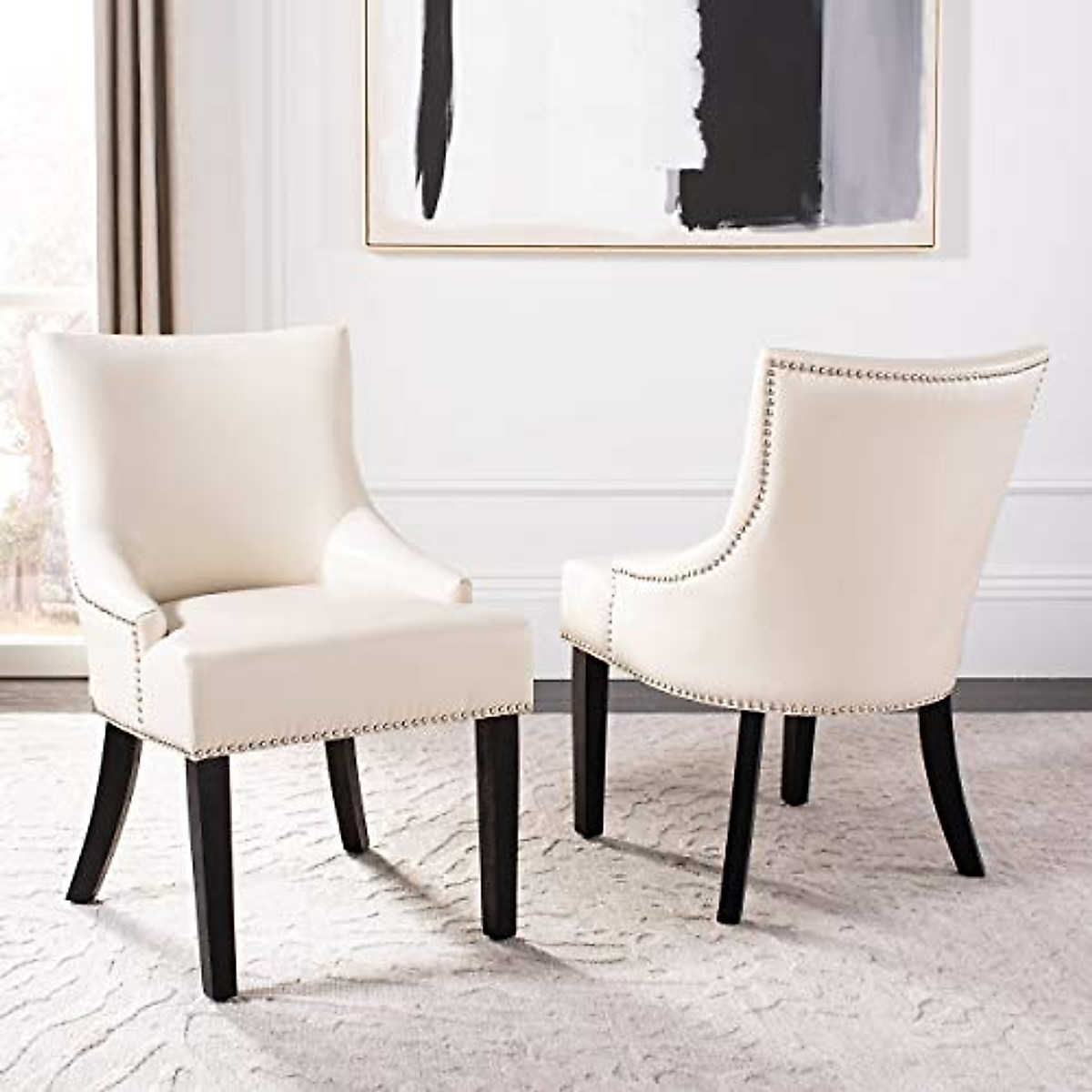 Safavieh Mercer Collection Christine Cream Leather Nailhead Dining Chair, Set of 2