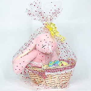 MEIEM Wicker Basket Gift Baskets Empty Oval Willow Woven Picnic Basket Cheap Easter Candy Basket Storage Wine Basket with Handle Egg Gathering Wedding Basket（Pink）