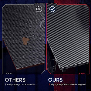 MOTPK Gaming Desk 39 Inch, Computer Desk with Monitor Shelf, Gaming Table Carbon Fiber Coated, Gift Ideas, Gamer Desk with Cup Holder and Headphone Hook, Black