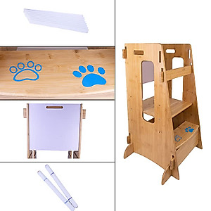 Learning Tower, Bamboo Height Adjustable Toddler Tower, Professional Toddler Kitchen Stool Helper, Kitchen Helper Stool for Toddlers, The Toddler Step Stool with Painting Tools.