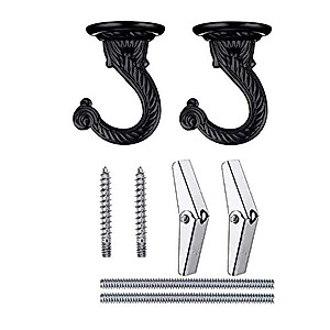 bnafes 2 Sets 55mm/2.17" Ceiling Metal Ceiling Hooks, Heavy Duty Swag Ceiling Hooks with Hardware for Hanging Plants/Chandeliers/Wind Chimes/Ornament (Black Color)