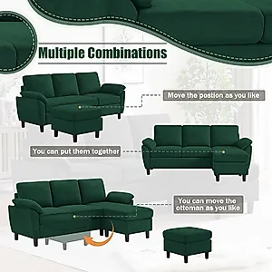 Tornama 79" Convertible Sectional Sofa, Small L Shaped 3 Seat Couch with Reversible Chaise, Modern Linen Fabric Sofa Couches for Living Room, Apartment and Small Space, Green