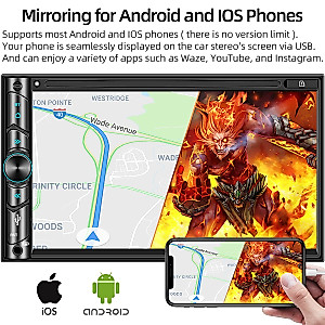 Double DIN CarPlay Multimedia Player, 7" HD Capacitive Touchscreen, Car Stereo with Backup Camera, Bluetooth, 16-Band EQ, Steering Wheel Controls, Mirror-Link, USB/SD Port, AM/FM Car Radio Receiver