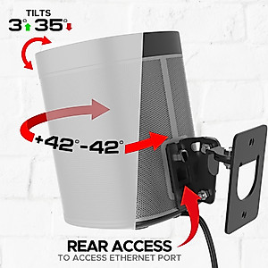 Play 1 Wall Mount, Black, Pair, Compatible with Sonos Play:1 Only, Twin Pack, Adjustable Swivel & Tilt Mechanism, 2 Mounting Brackets Includes All Fixings