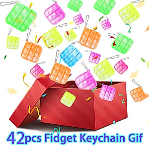 42 PCS Mini Pop Keychain Fidget Toys Bulk,Mini Pop Fidget Party Favors for Kids,Easter Basket Stuffers Mini Pop Toys,School Classroom Prizes for Boy Girls