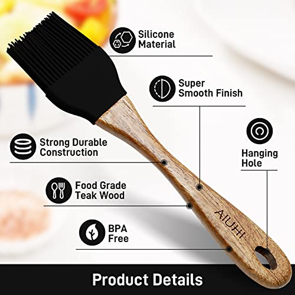 Oil and Butter Brush,Silicone Basting Brush with Wooden Hand,Pastry Brush for Cooking Black