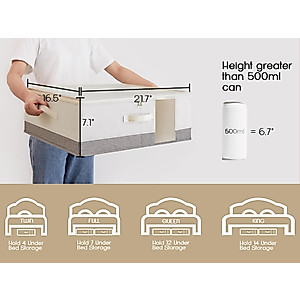 LoforHoney Home Under Bed Storage Containers, Underbed Storage Bins with Clear Window, Under Bed Clothes Storage Box, Foldable Storage Baskets for Organizing, Beige & Gray, 2-Pack, 21.7x16.5x7.1