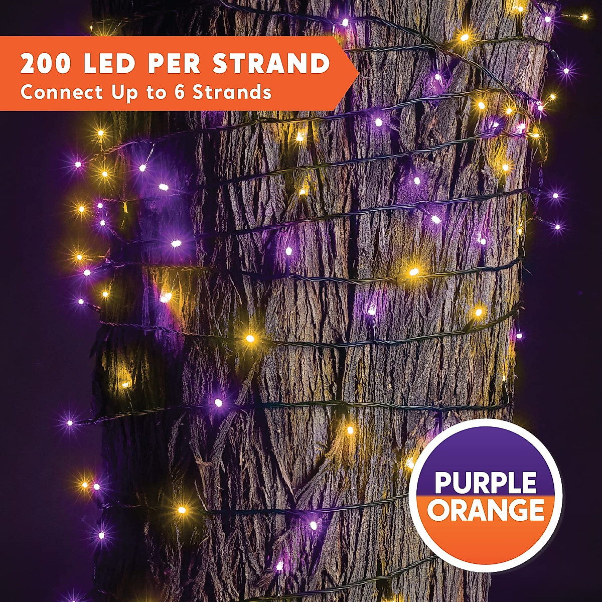 Joiedomi 300 LED Orange & Purple Halloween String Lights with 8 Modes 98.1FT Green Wire for Indoor Outdoor Holiday Décor Halloween Event Decoration, Tree, Eaves, Haunted House Theme Party