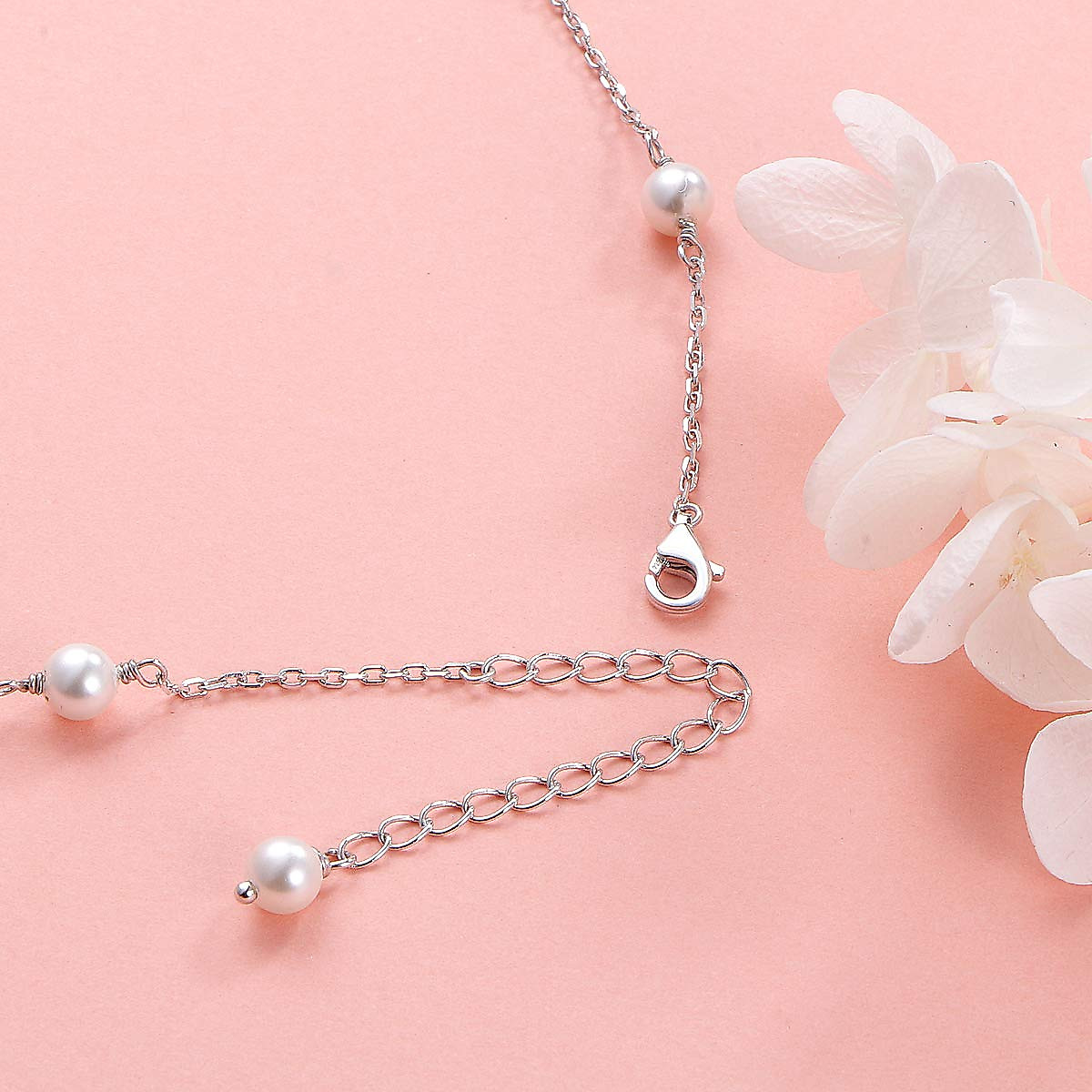 S925 Sterling Silver Choker Shell Pearl Beads Clavicle Short Pendant Necklace for Women Jewelry