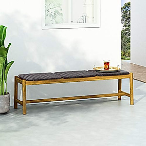 Christopher Knight Home Bonnie Outdoor 3 Seater Wicker Bench, Teak and Brown