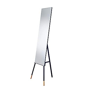 Adesso Louise Modern Full Length Matte Black Floor Mirror with Tripod Legs and Wood Accents