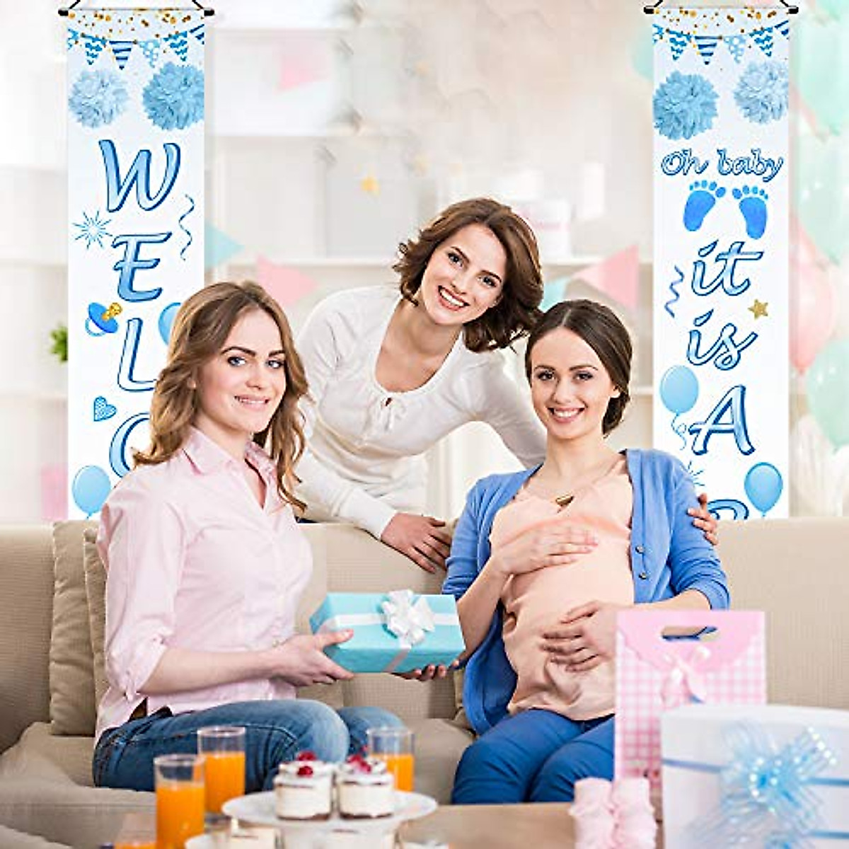Baby Shower Decorations Welcome It is a Boy Banner Backdrop Background Door Hanging Porch Sign for Baby Shower Party Supplies, 71 x 12 Inch