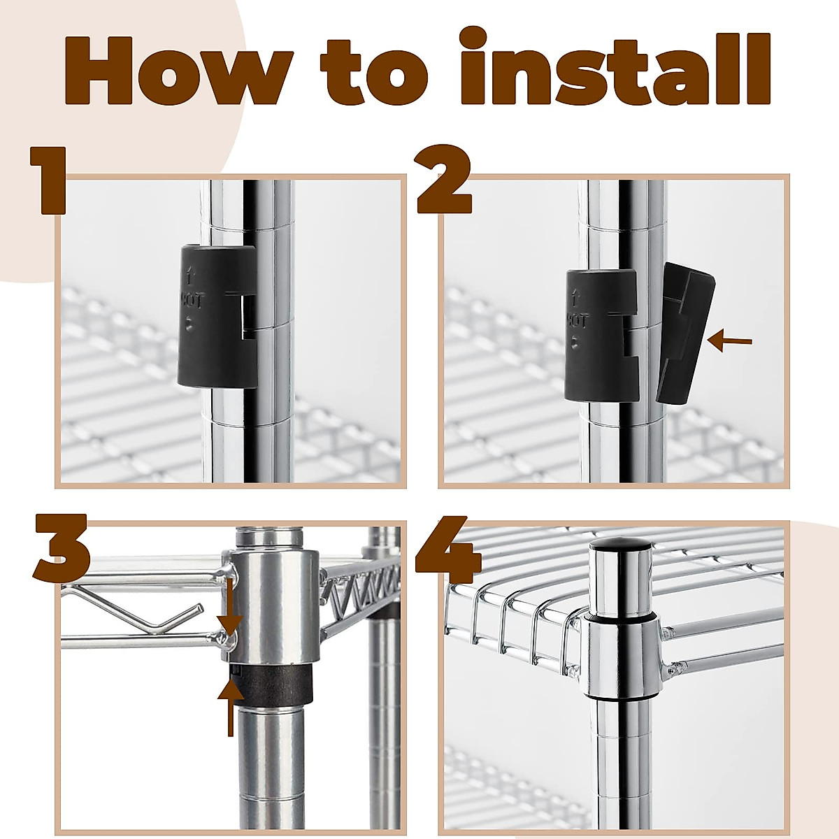 Moicstiy 50 Pack 1 Inch Wire Shelving Shelf Lock Clips, Plastic Shelving Clips Replacement Black Sleeve Shelf Clips for Wire Shelving, Post Wood Metal Pole(25 Pair)