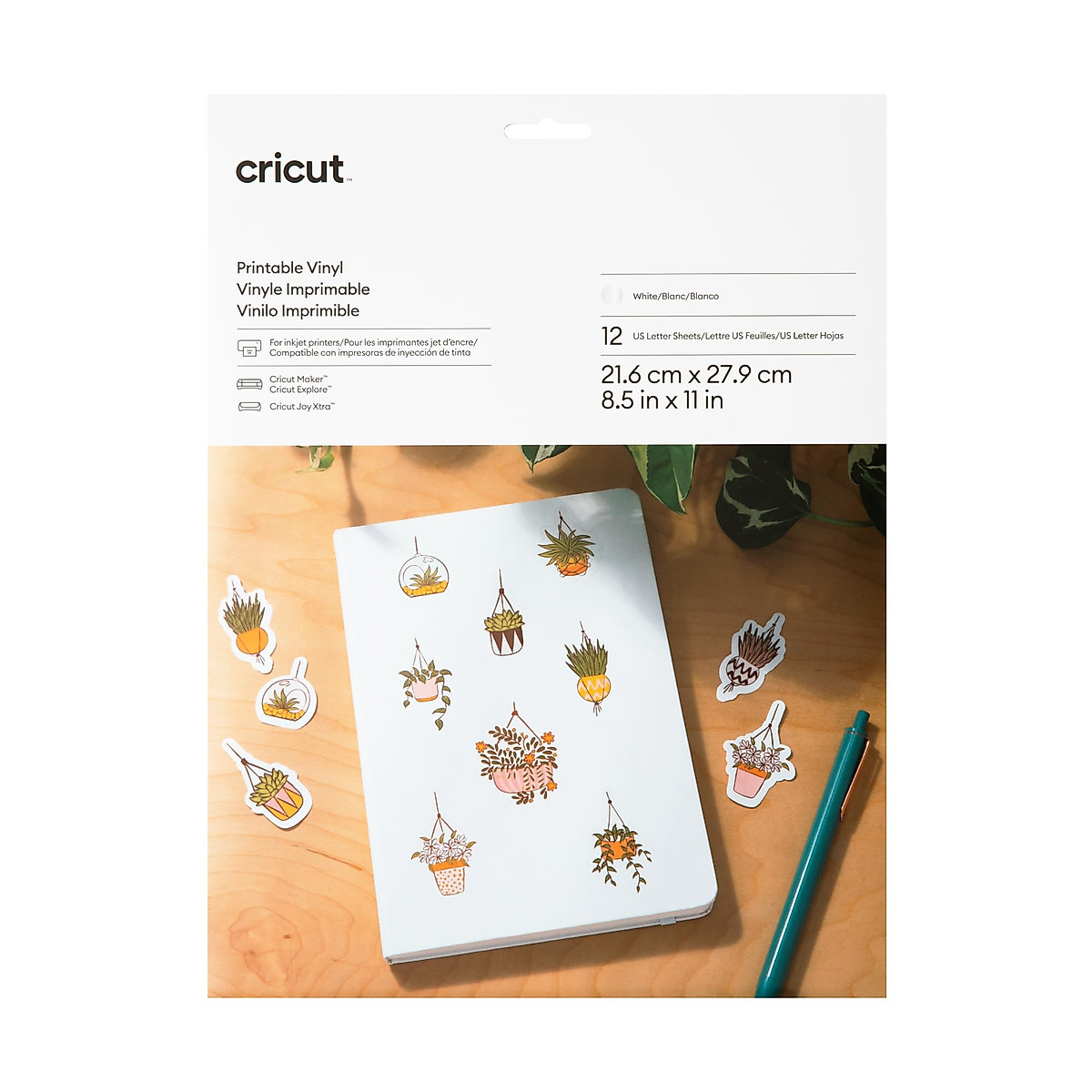 Cricut Printable Vinyl - US Letter Size (12 Ct), Printable Vinyl for Stickers, Labels, Vinyl Paper for Inkjet Printer, Compatible with Cricut Maker, Explore 3, & Cricut Joy Xtra Machines, White, 12ct