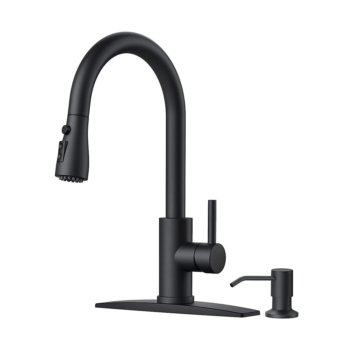 FORIOUS Black Kitchen Faucet with Soap Dispenser, Kitchen Faucet with Pull Down Sprayer, Classic Stainless Steel Kitchen Sink Faucet, Updated High Arc Single Hole Faucet for Kitchen Sink RV Bar Camper