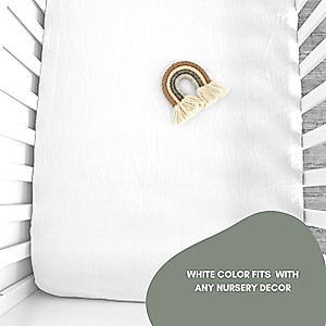 MOZAH Baby Fitted Crib Sheet –100% Organic Cotton Muslin Super Soft Breathable Tailored Snug Fit Solid White for Standard Crib and Toddler Mattresses
