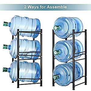 Vrisa Water Bottle Holder Water Cooler Jug Rack Water Bottle Storage Rack 5 Gallon Water Bottle Organizer for 3 Tiers Storage Heavy Duty Water Bottle Rack, Black
