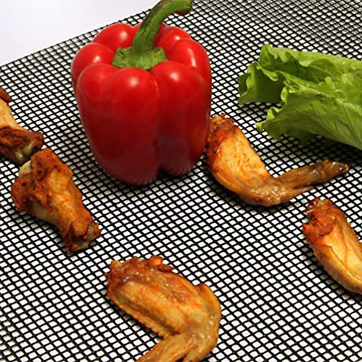 Grill Mesh Mat- Non-Stick Cooking Mats for Grilled Vegetables/Fish/Fajitas/Shrimp, Grilling Sheet Liner, Reusable Grill Accessories - Use on Gas, Charcoal, Electric Barbecue (set of 3, black)