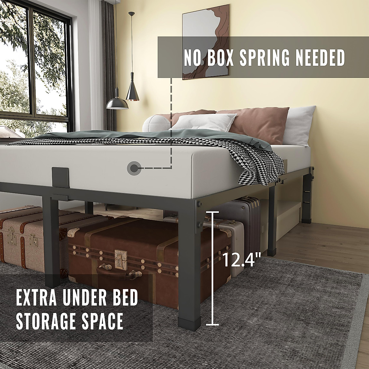 MAF 14 Inch Metal Platform Queen Bed Frame, Heavy Duty Black Bed Frames with Steel Slats Support, No Box Spring Needed, Noise Free, Easy Assembly