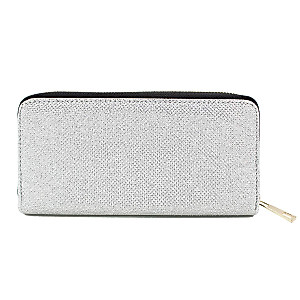 Premium Glitter Fabric Bling Continental Zip Around Wallet, Silver