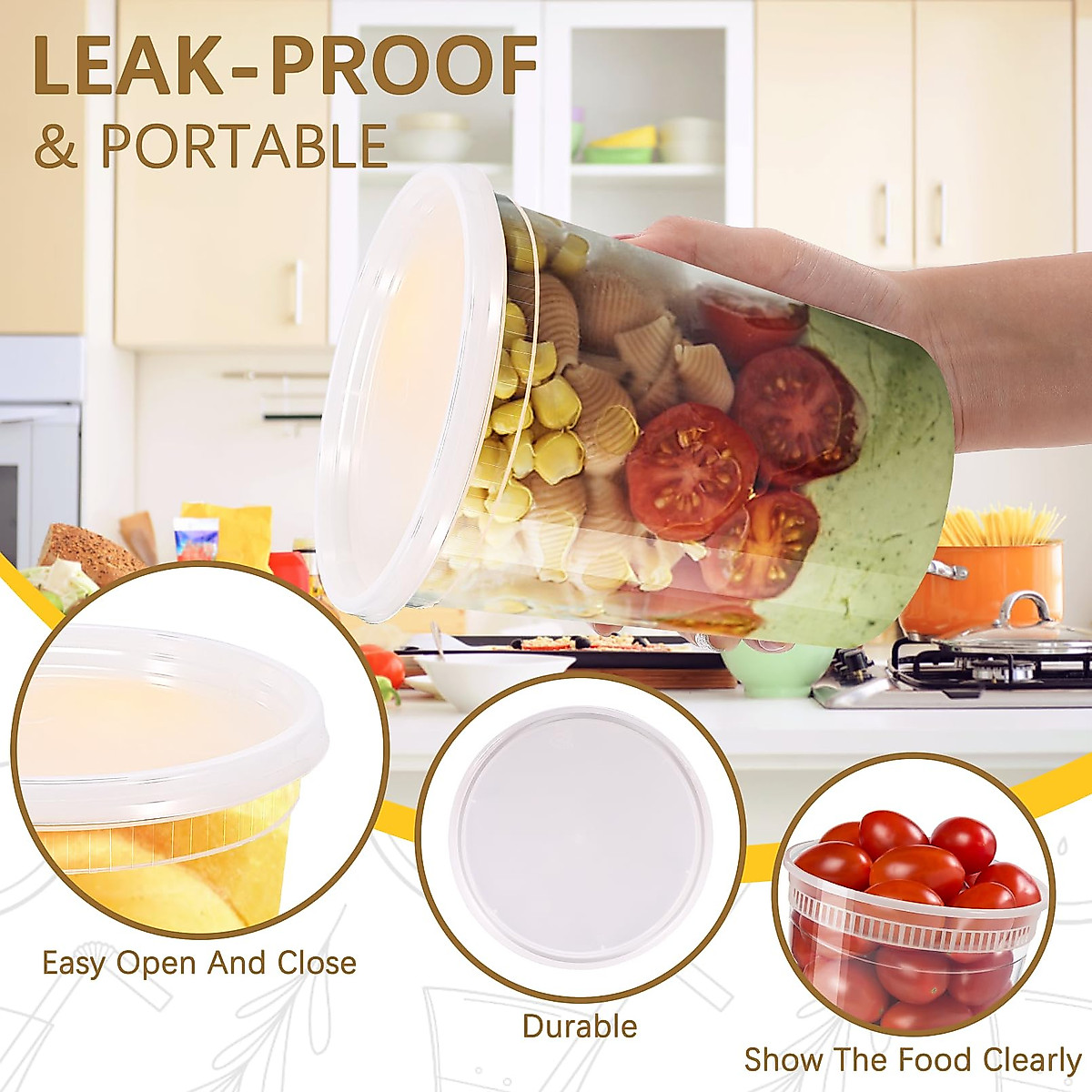 CACASO 24 Sets,32 oz Deli Containers with Lids,Plastic Food Storage Containers with Airtight Lids,32oz Soup Containers with Lids,Freezer Storage Containers for Soup,Stackable,Microwave/Dishwasher Safe